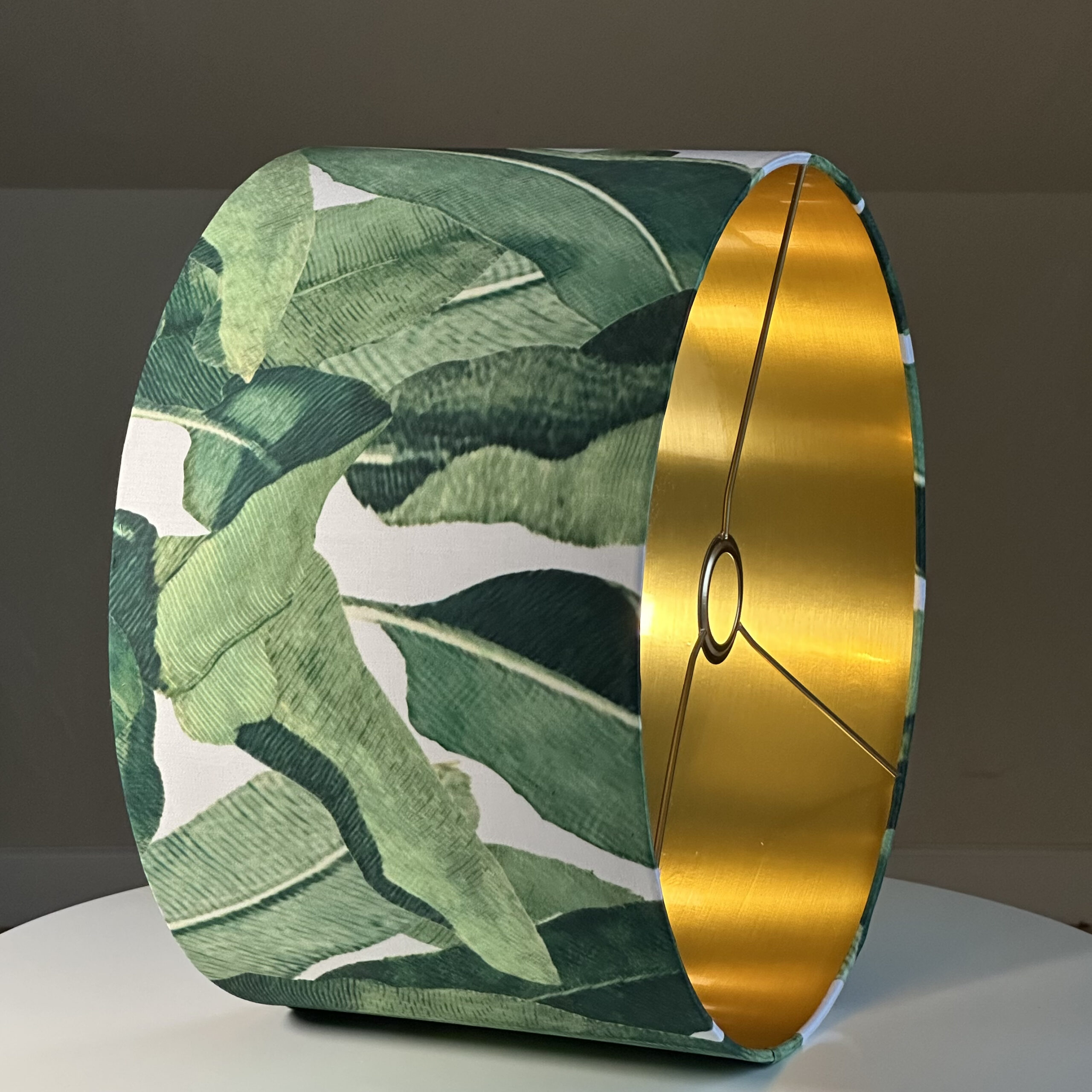 Tropical Green Leaves Gold Lined Statement Lampshade - Chantier