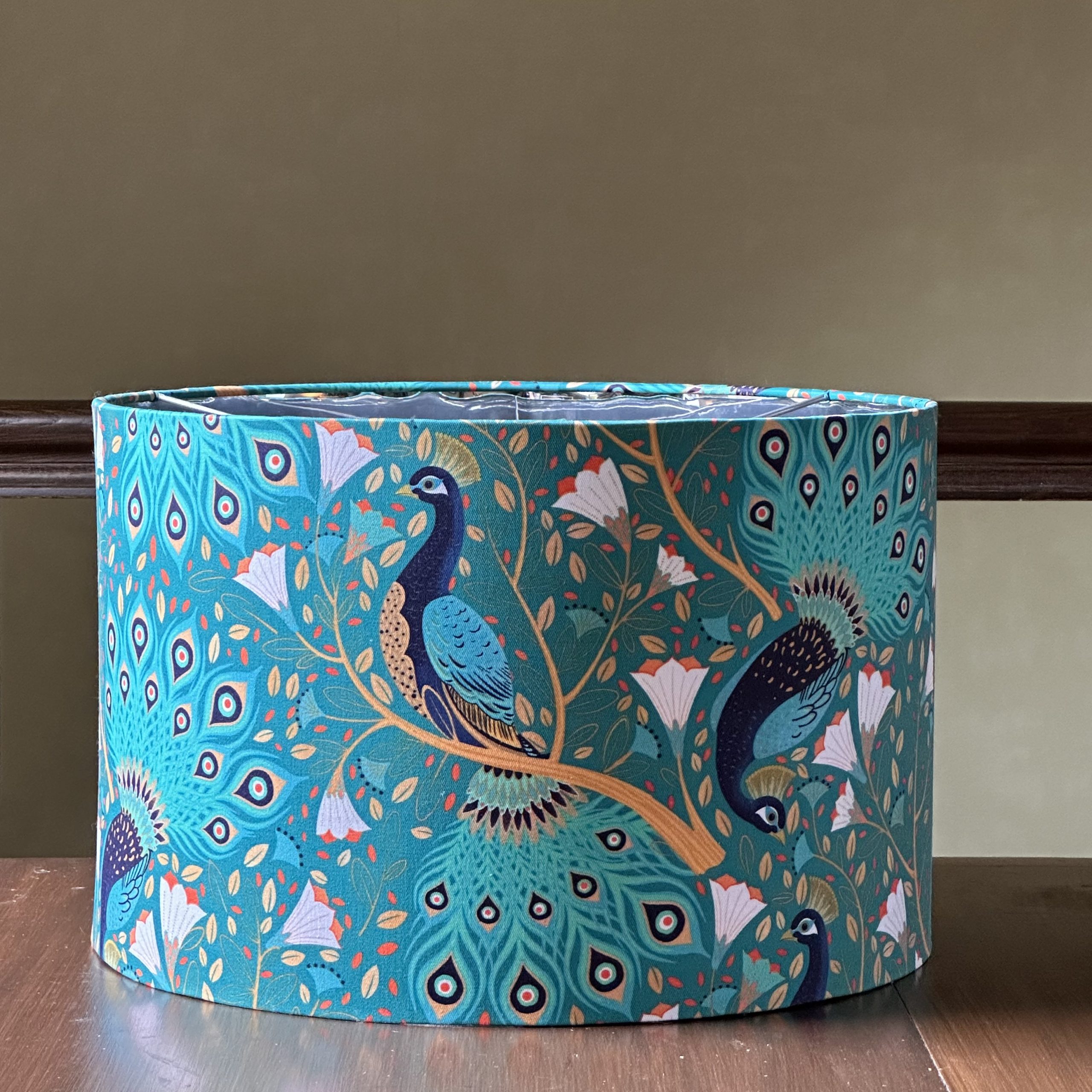 Blue Peacock Silver Lined Statement Lampshade - Chantier